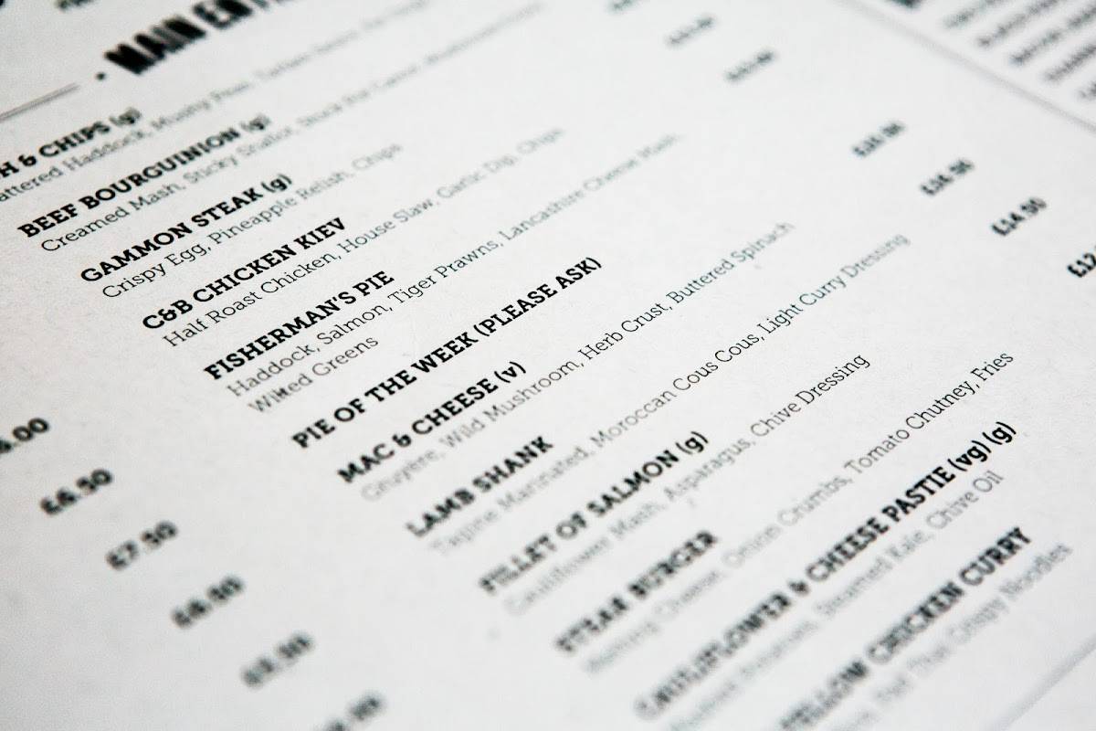 Menu at The Cock & Bottle Pub & Dining Tarleton, Tarleton