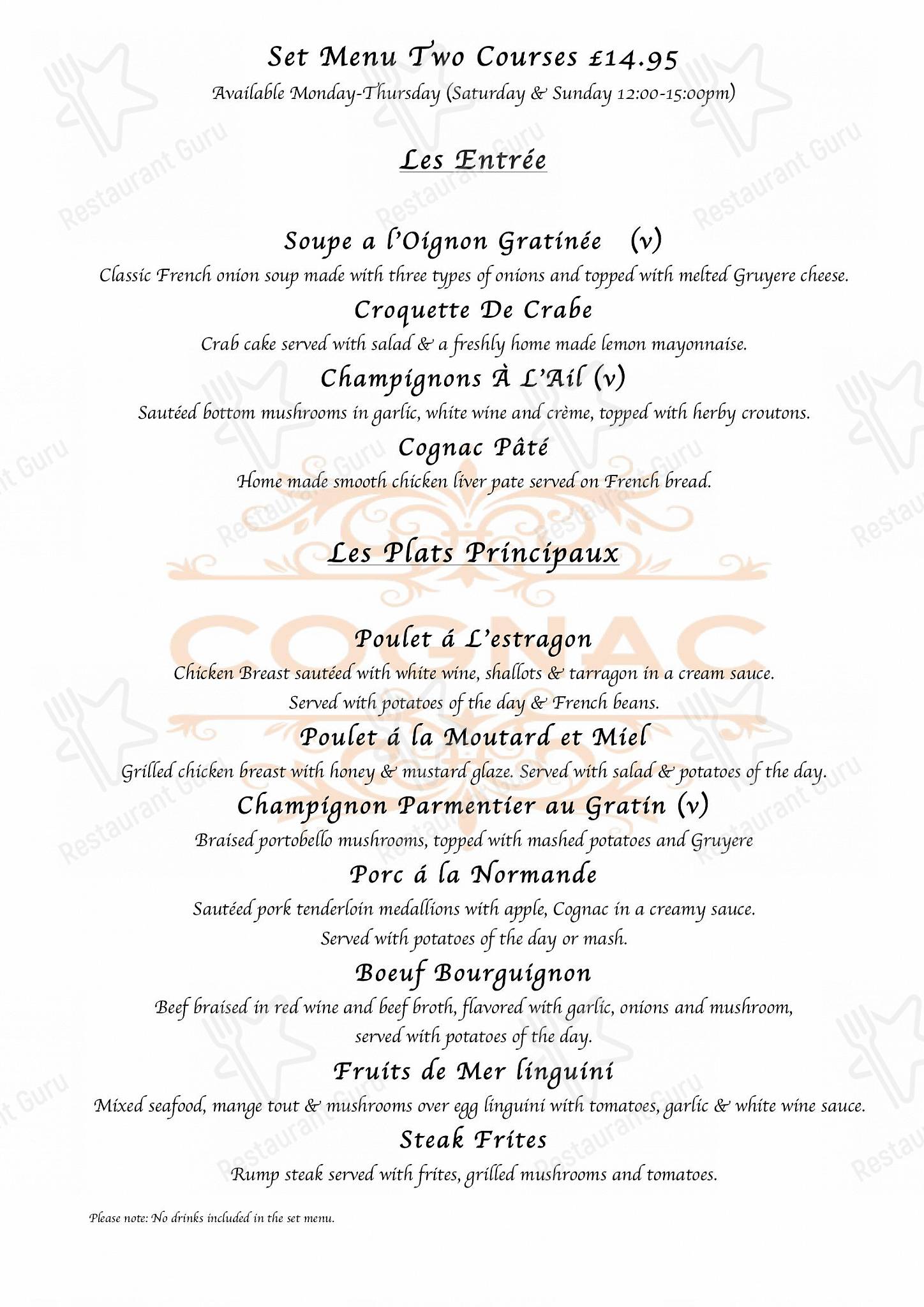 Menu at Cognac Restaurant, Hull