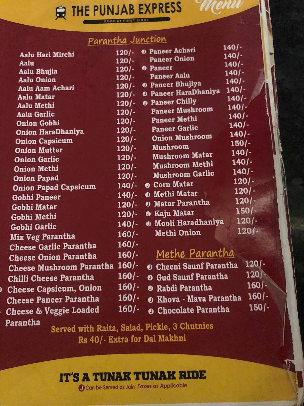 Menu at The Punjab Express, Coimbatore