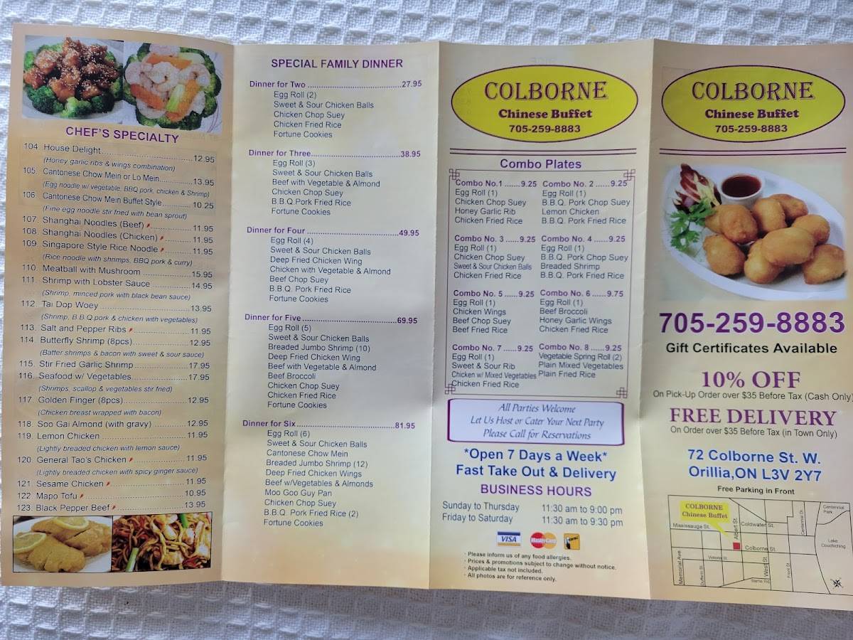 Menu at Colborne Chinese Buffet restaurant, Orillia