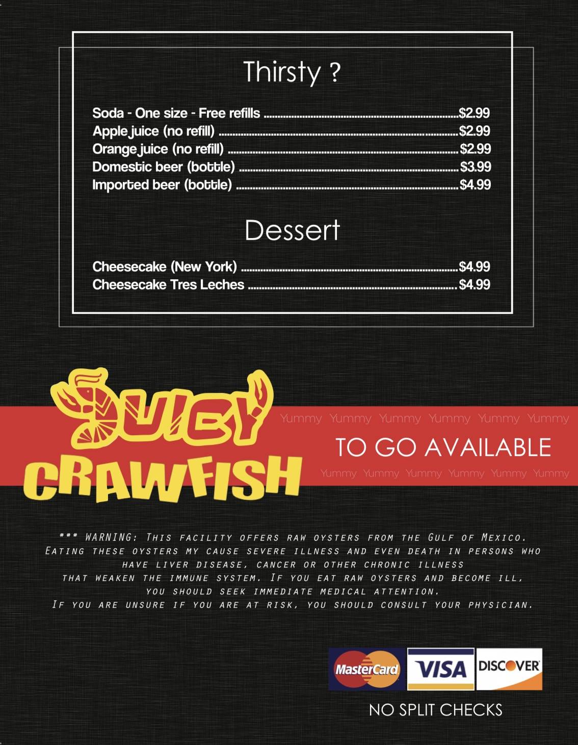 Menu at Juicy Crawfish & Seafood restaurant, College Station