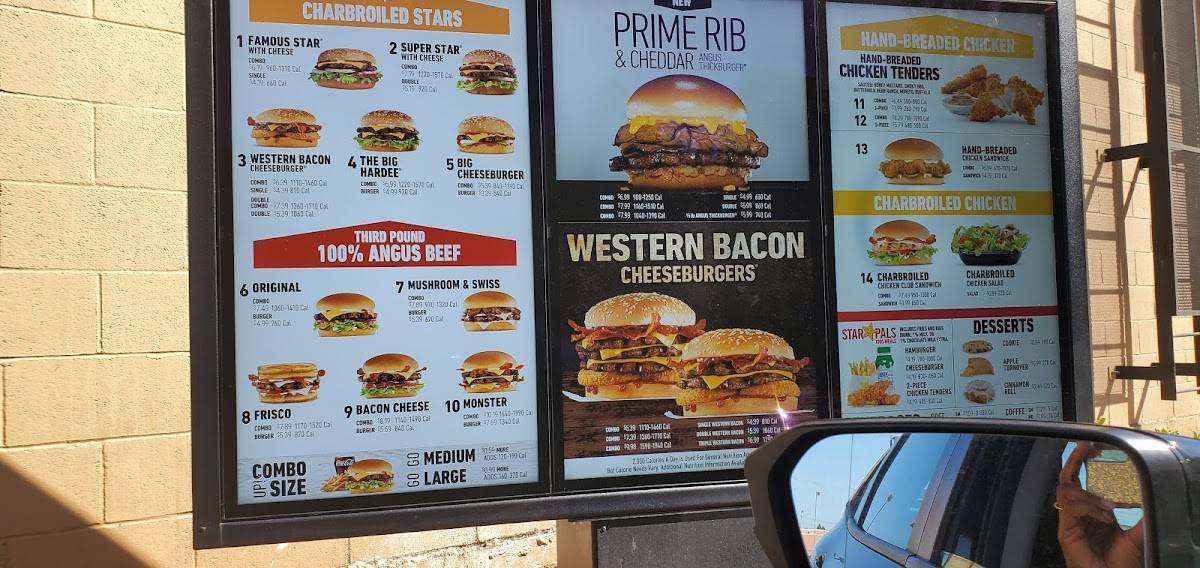 Menu at Hardee’s fast food, Red Bank, S Lake Dr