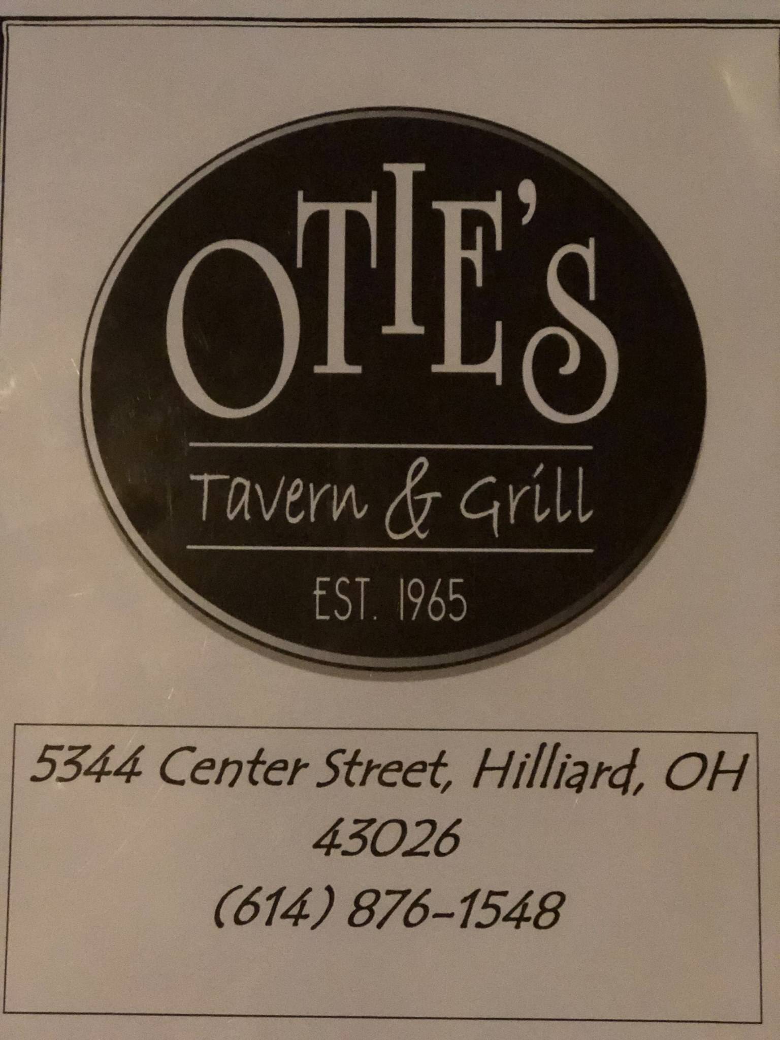 Menu at Otie's Tavern & Grill pub & bar, Hilliard