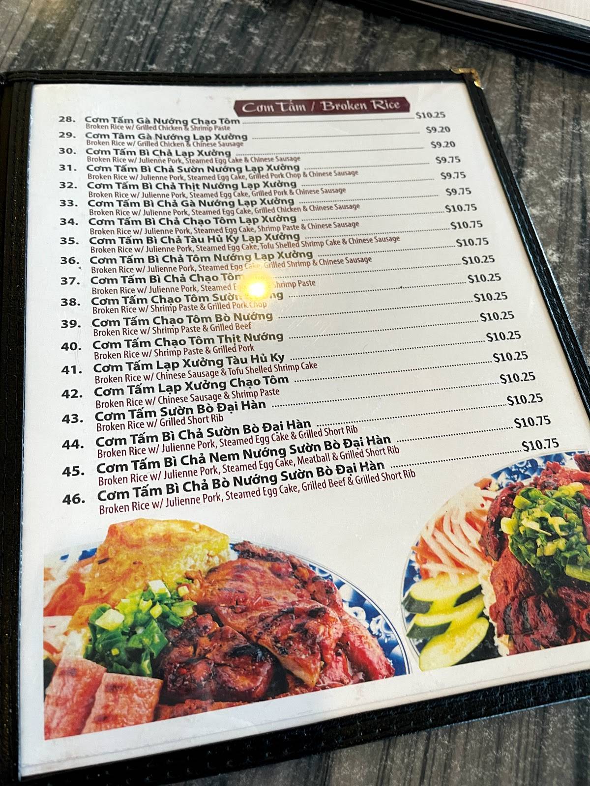 Menu at Com Tam Thuan Kieu restaurant, Garden Grove, Brookhurst St