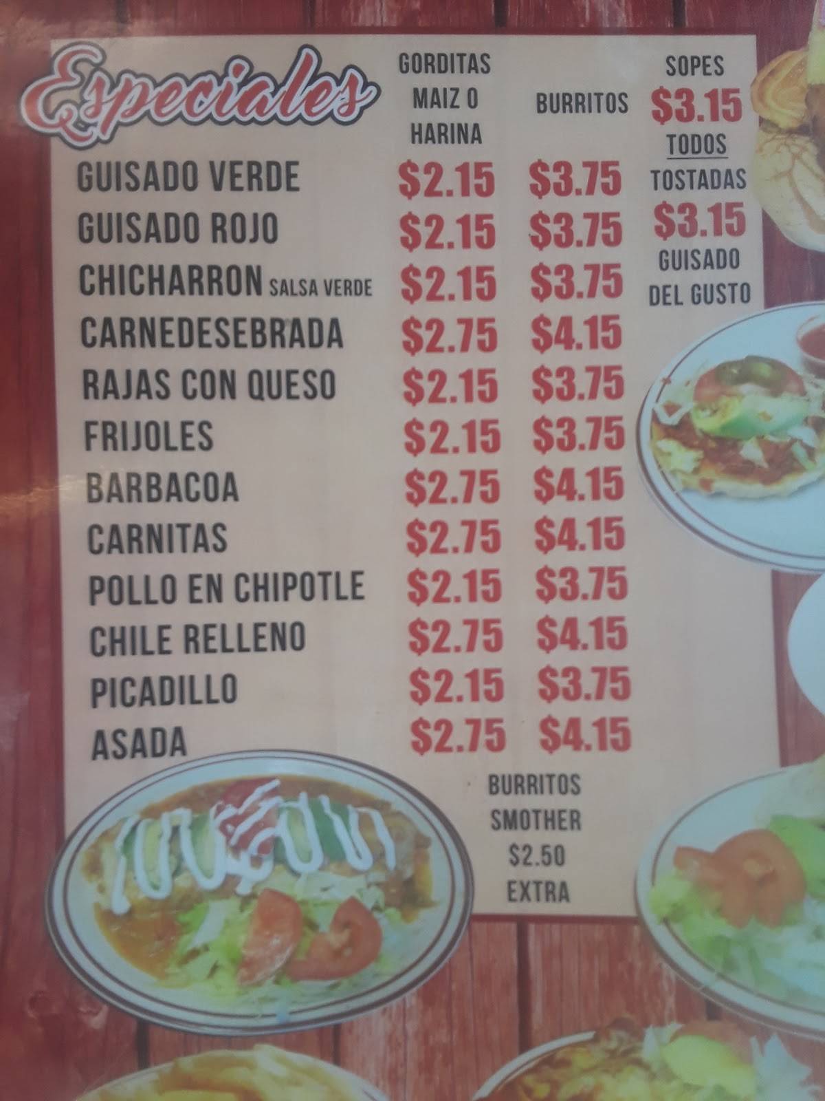 Menu at Las Dos Americas Tortilleria restaurant, Commerce City, Quebec St