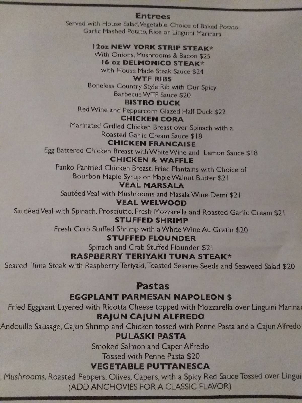 Menu at Cora's 1850 Bistro restaurant, Hawley, 525 Welwood Ave