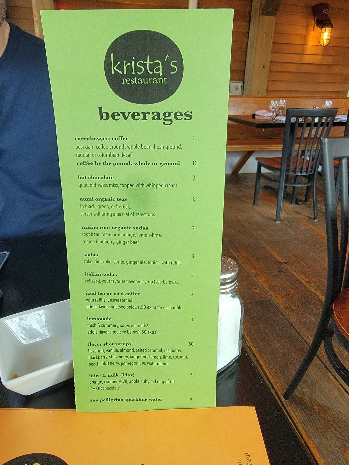 Menu at Krista's pub & bar, Cornish