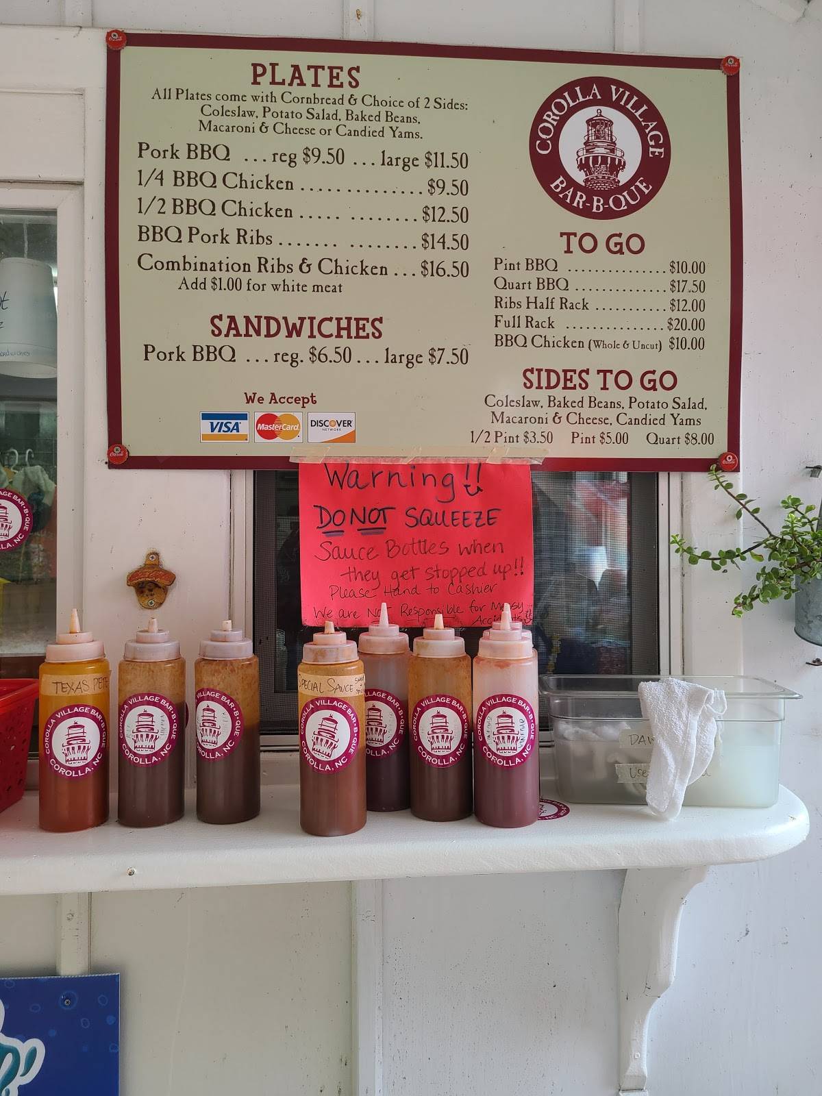 Menu at Corolla Village Barbecue, Corolla