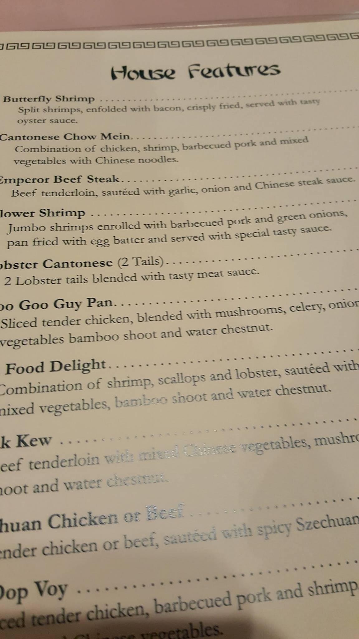 Menu at Golden Palace Restaurant, Corunna