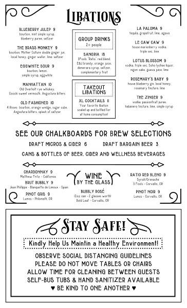 Menu at The Brass Monkey pub & bar, Corvallis