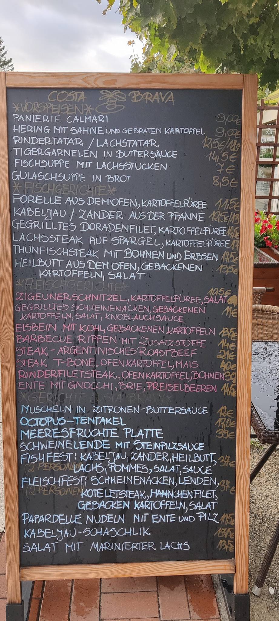 Menu at Costa Brava restaurant, Swinoujscie