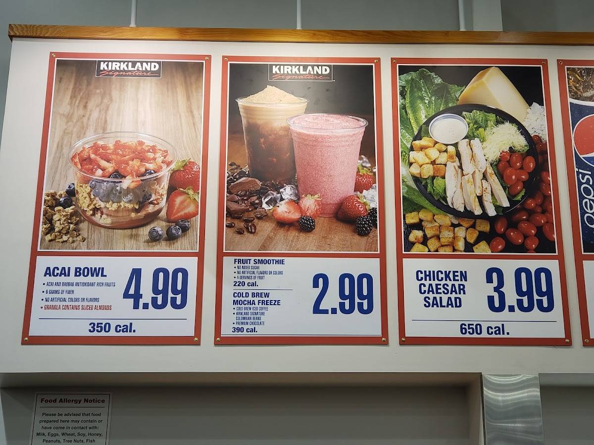 Carta de cafetería Costco Food Court, Covington