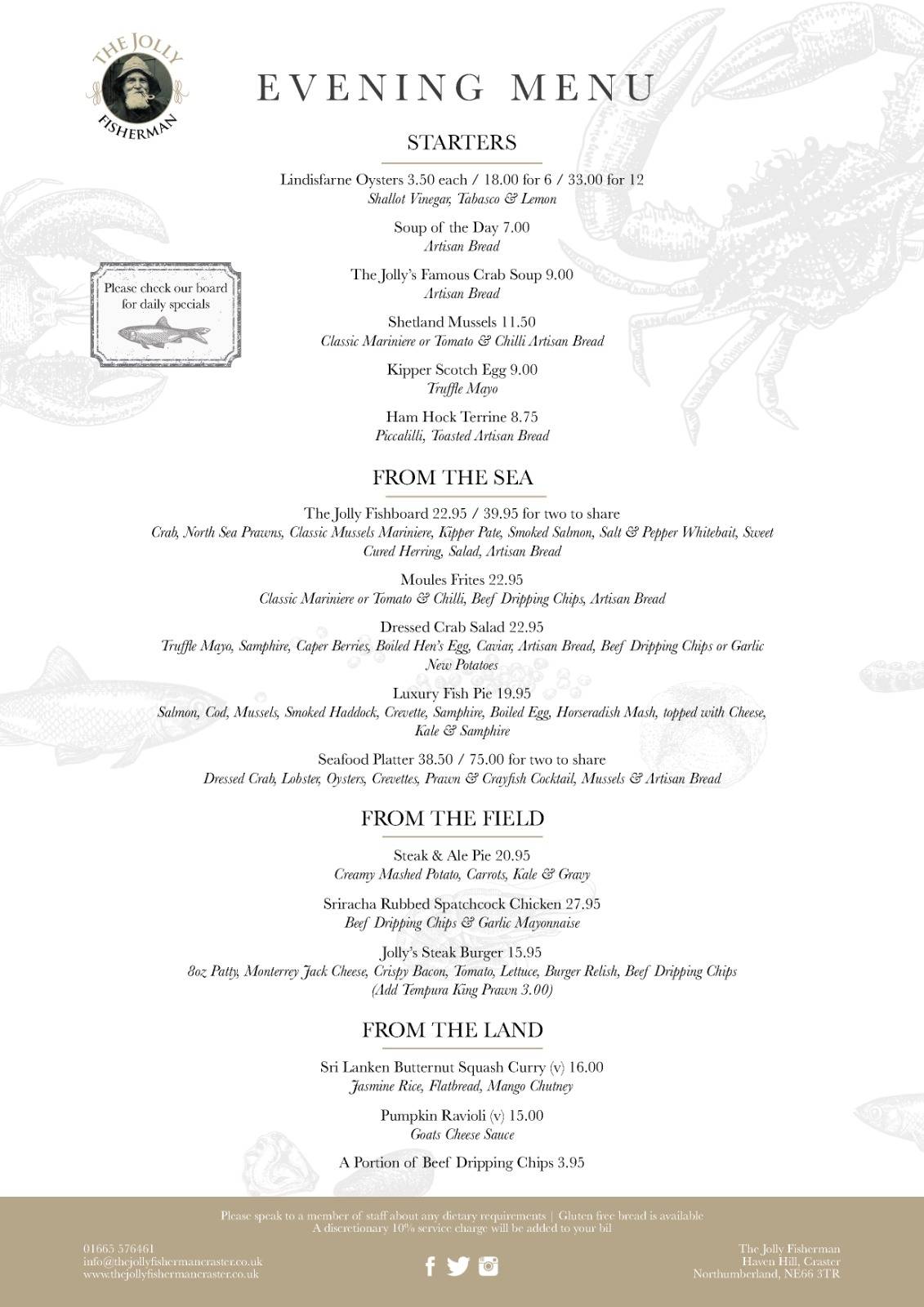Menu at The Jolly Fisherman Inn pub & bar, Craster