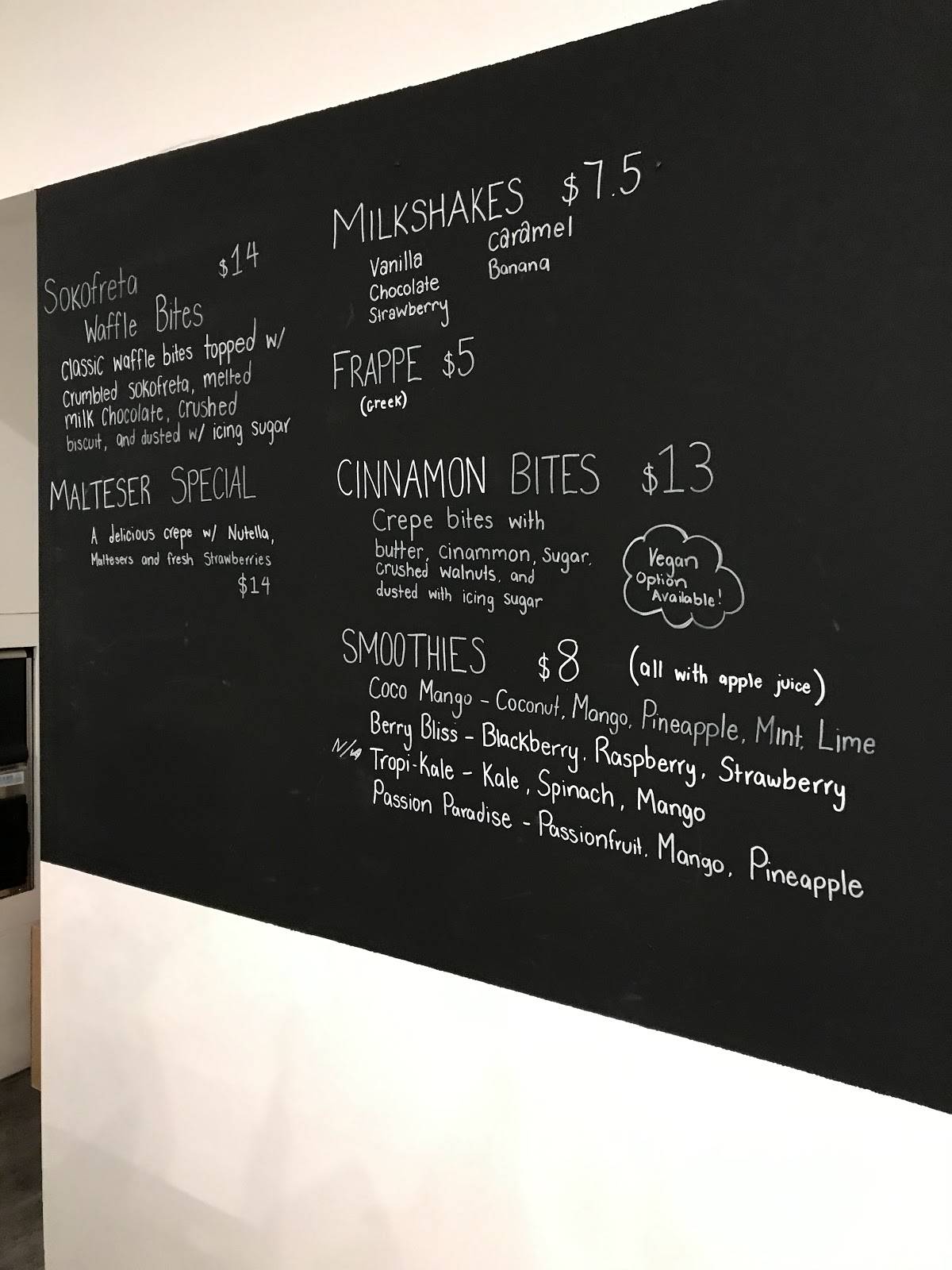 Menu at Crepe Bar, North Adelaide