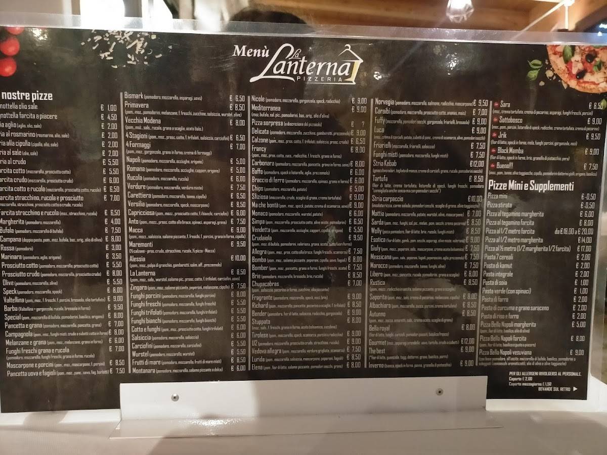 Menu da La Lanterna pizzeria, Crevalcore