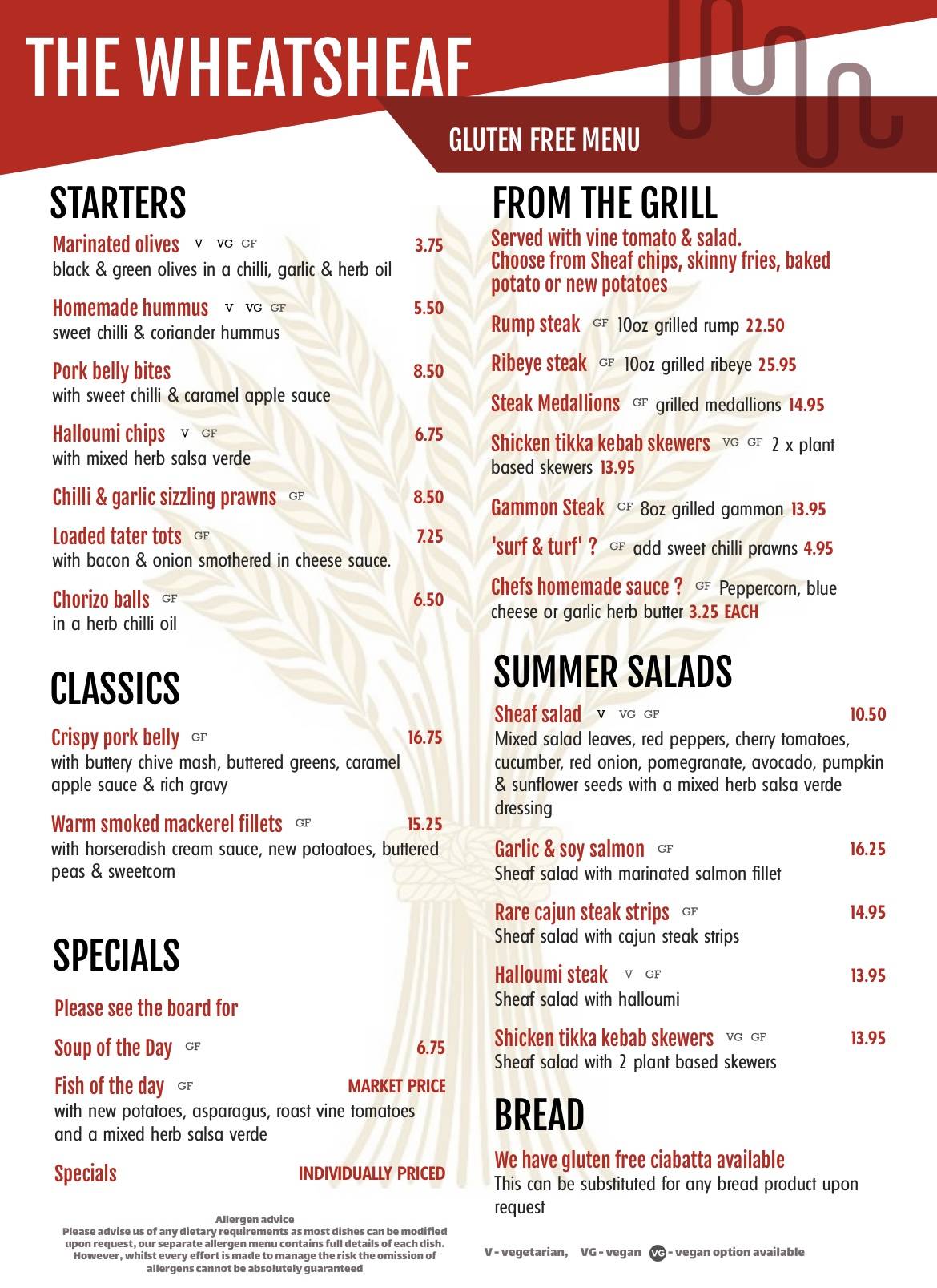 Menu at The Wheatsheaf pub & bar, Crick