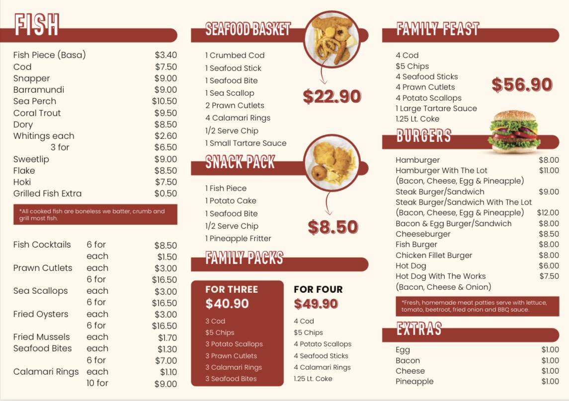 Menu at Crustaceans Seafood fast food, Cannon Hill