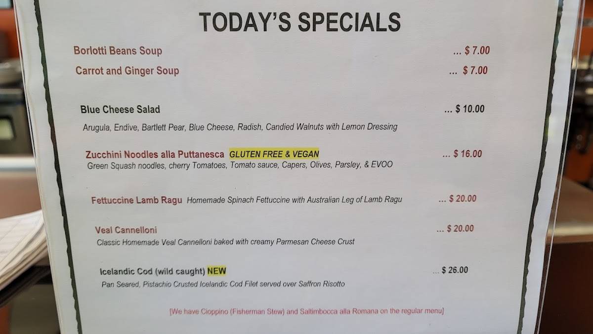 Menu at Dal Grano restaurant, McLean