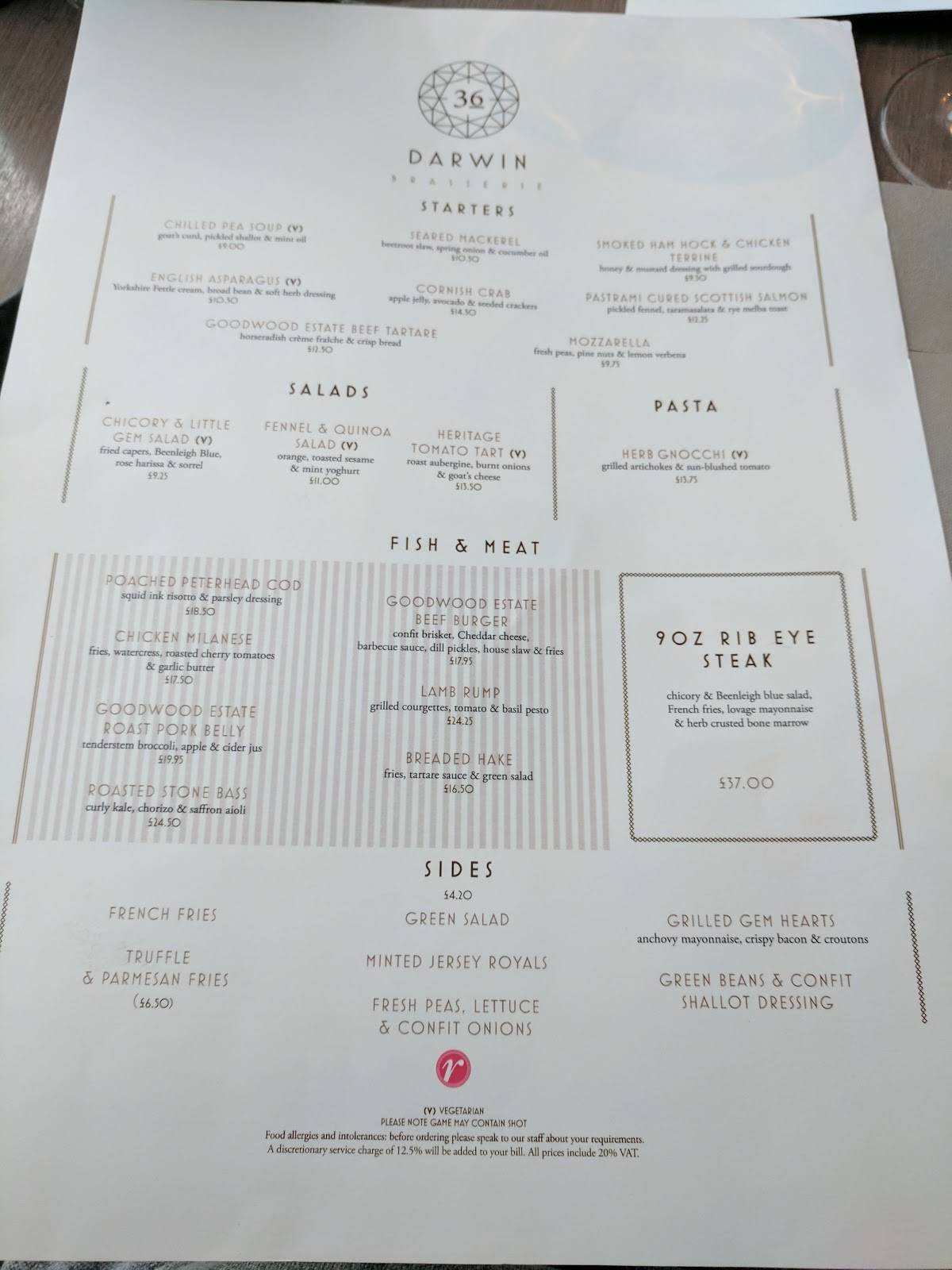 Menu at Darwin Brasserie pub & bar, London, Level 36