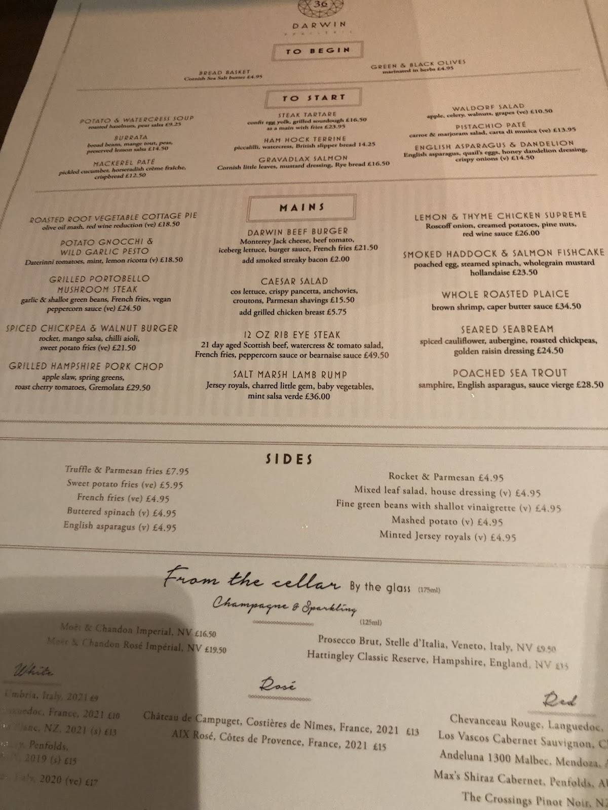 Menu at Darwin Brasserie pub & bar, London, Level 36
