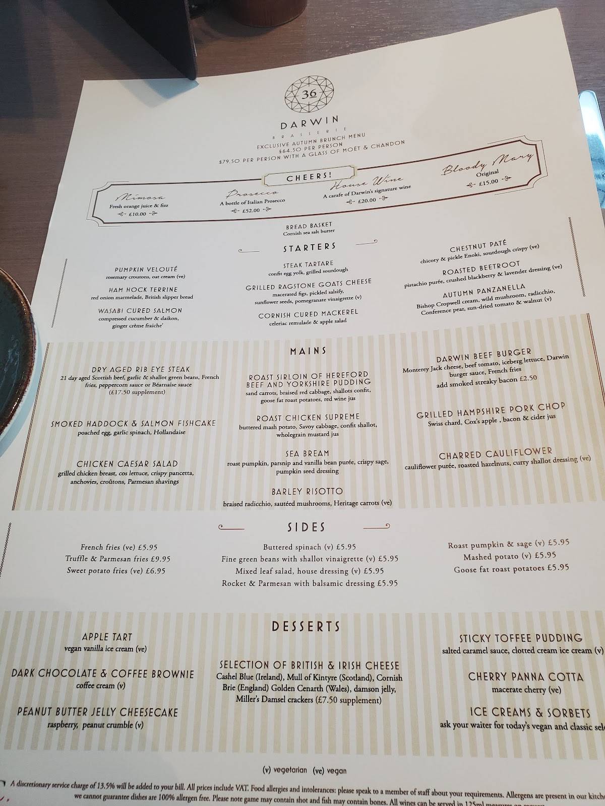 Menu at Darwin Brasserie pub & bar, London, Level 36