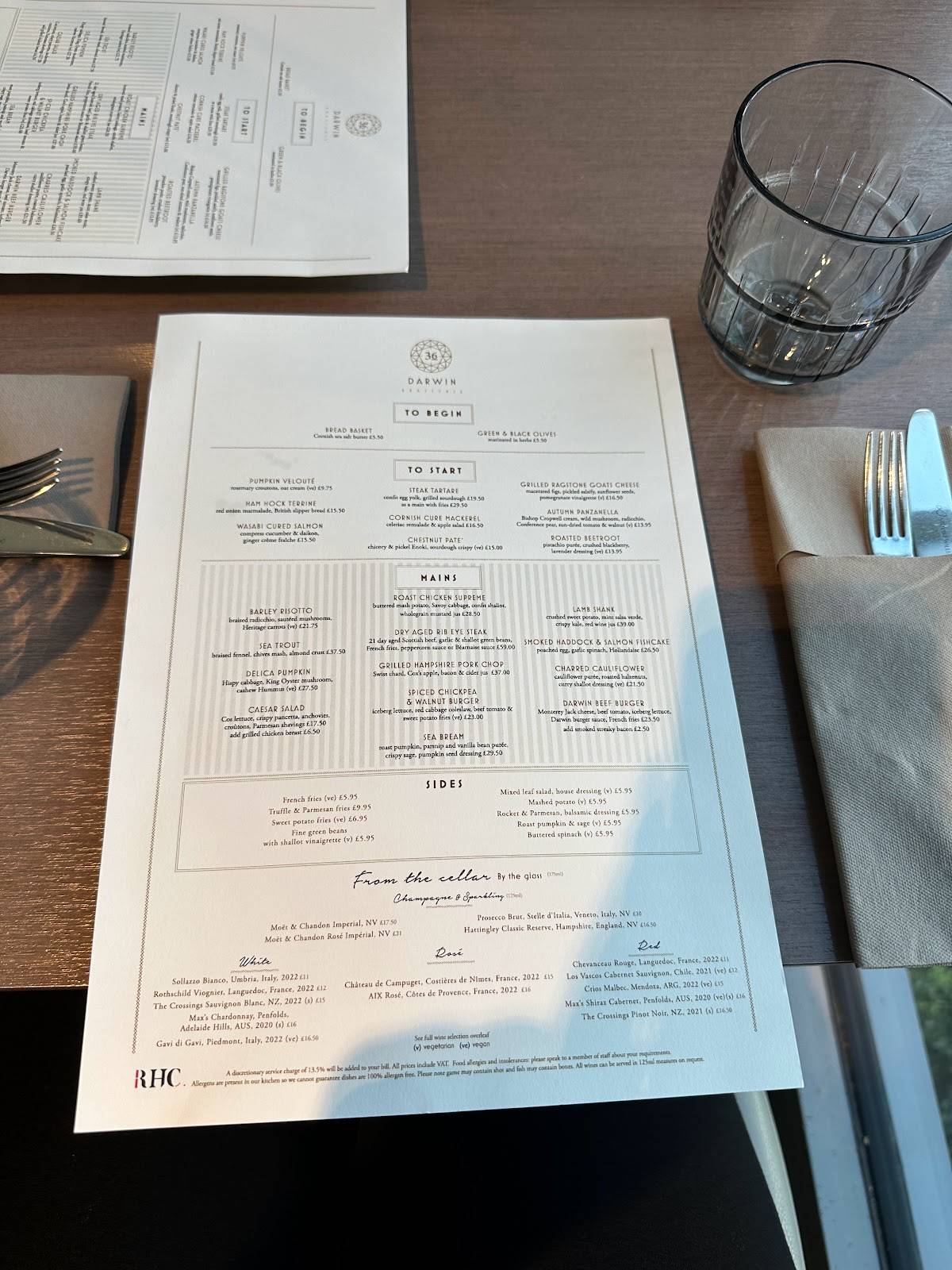 Menu at Darwin Brasserie pub & bar, London, Level 36