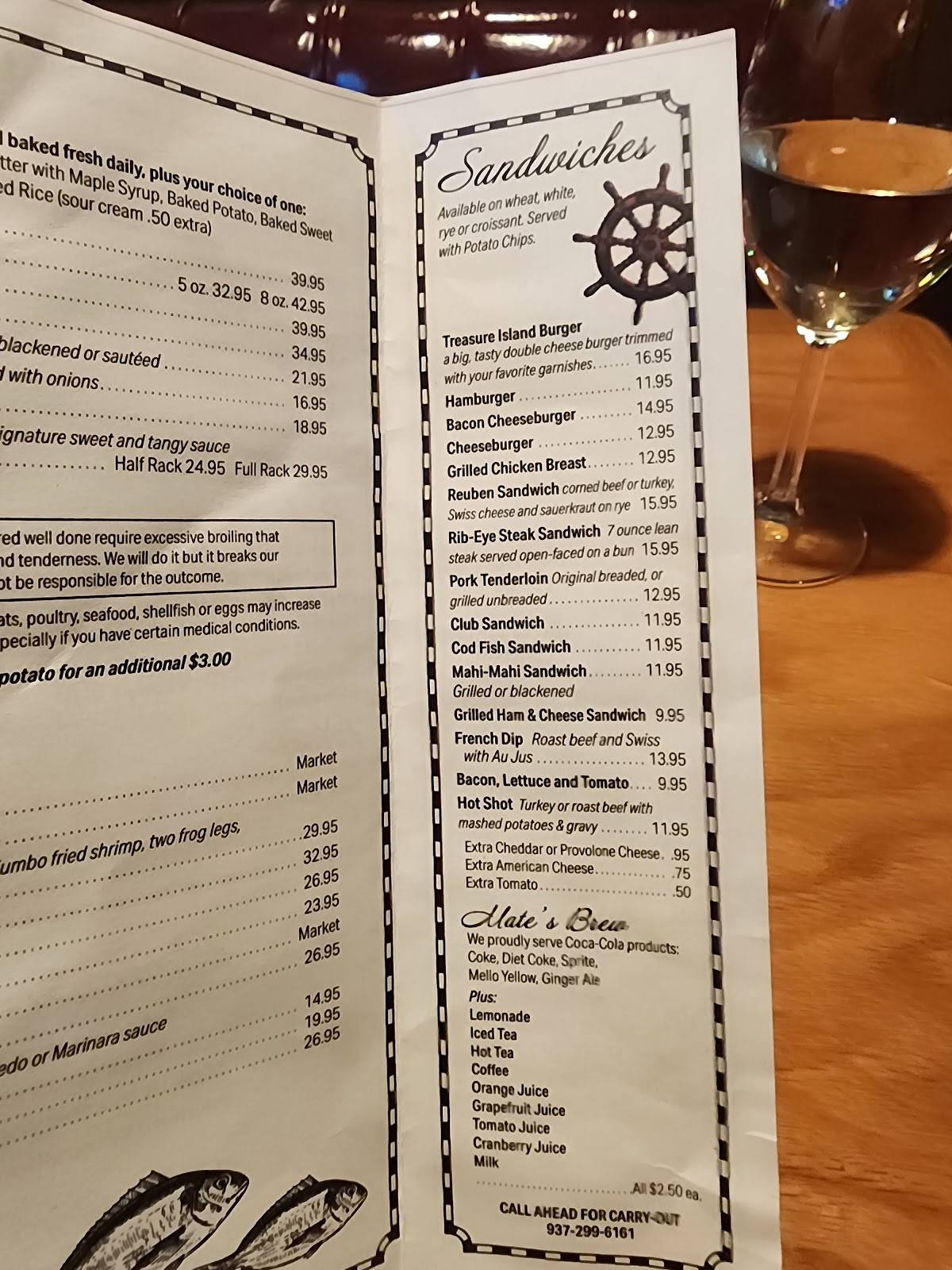 Menu at Treasure Island Supper Club, Dayton