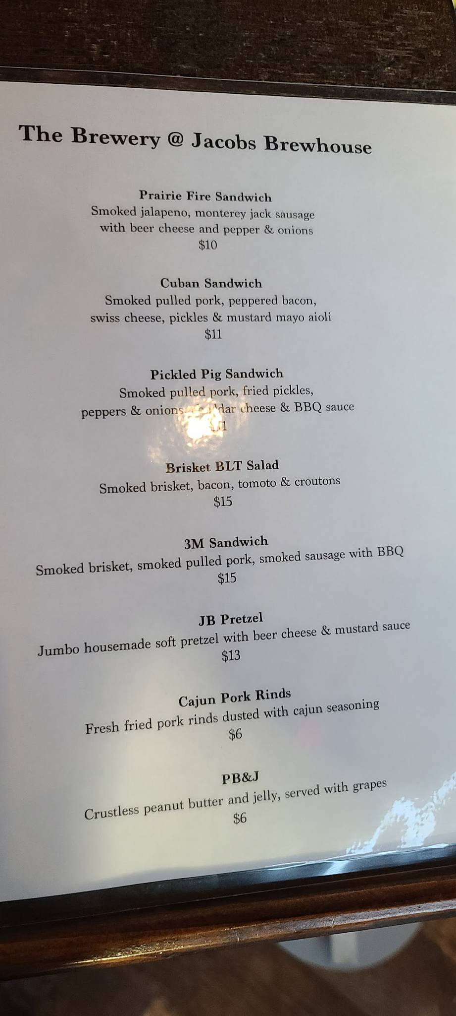 Menu at Jacobs Brewhouse Restaurant, Deadwood
