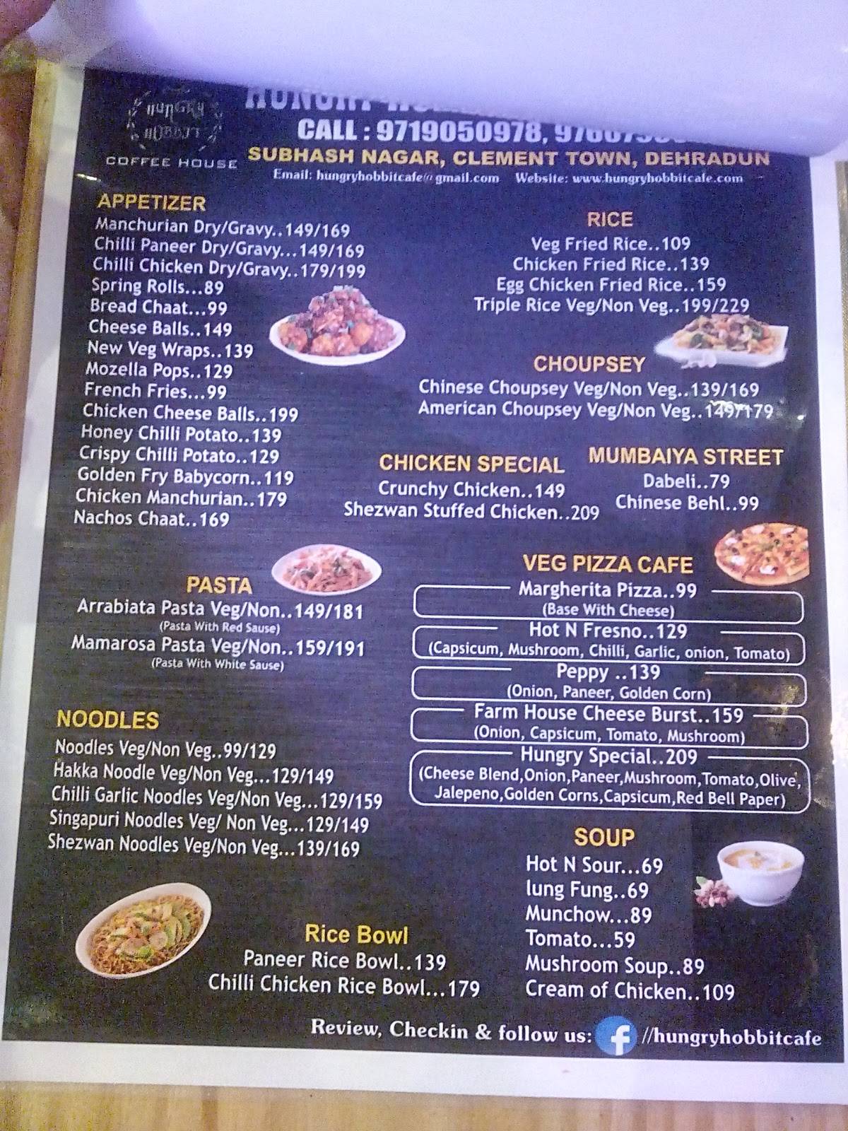 Menu at Hungry Hobbit Coffe House, Dehradun, Tilak Marg Clement Town