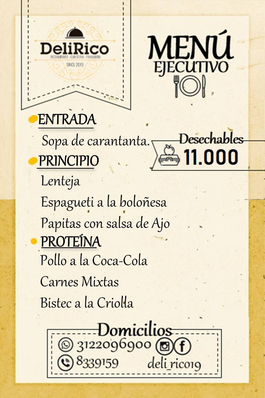 Menu at Delirico restaurant, Popayán