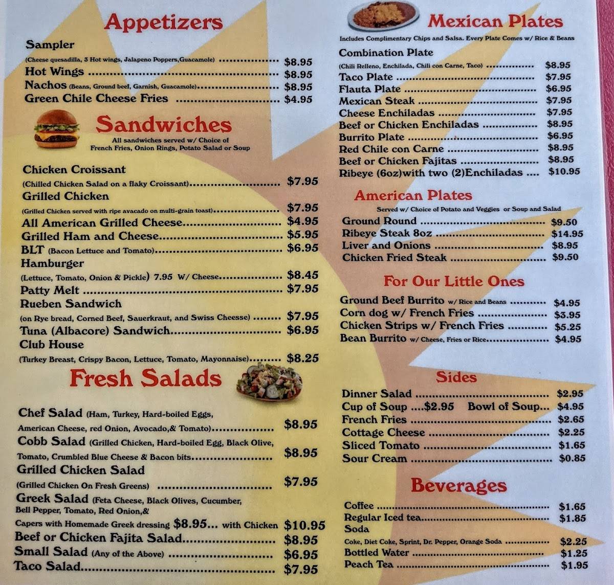 Menu at Sunrise Kitchen restaurant, Deming