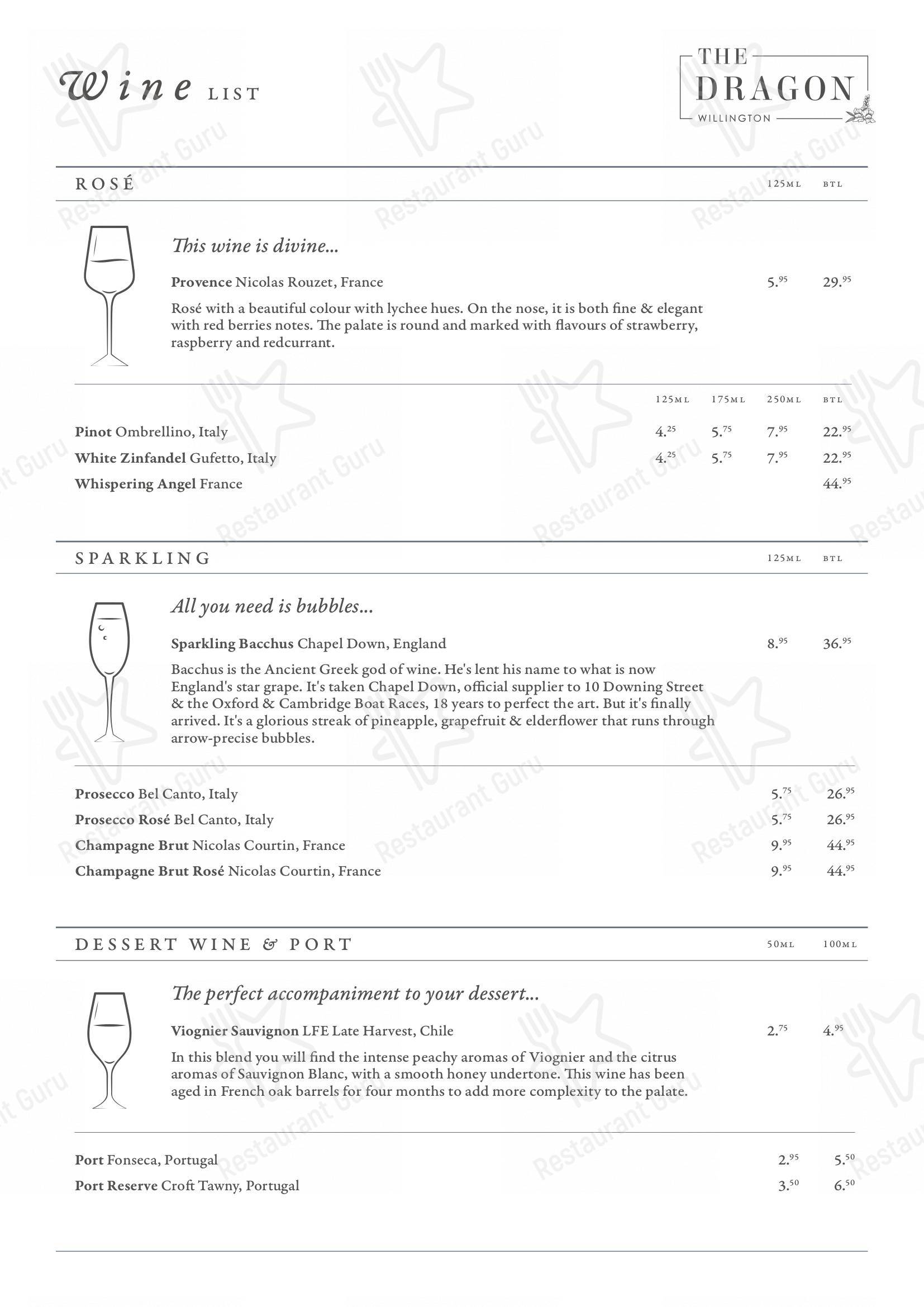 Menu at The Dragon pub & bar, Willington, 11 The Grn