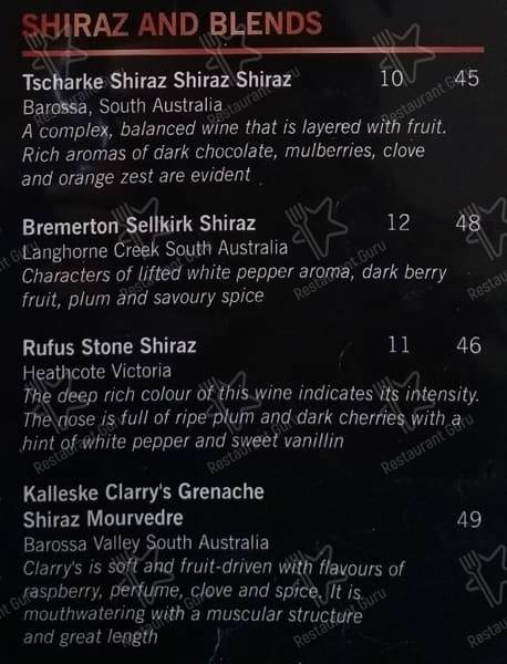 Menu at Phoenix and Co restaurant, Plenty