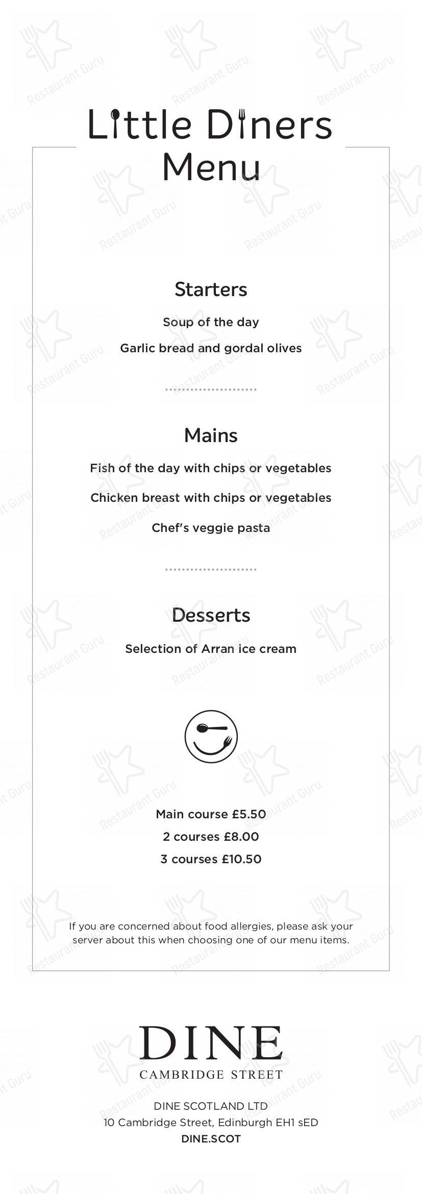 Menu at Dine Edinburgh pub & bar, Edinburgh