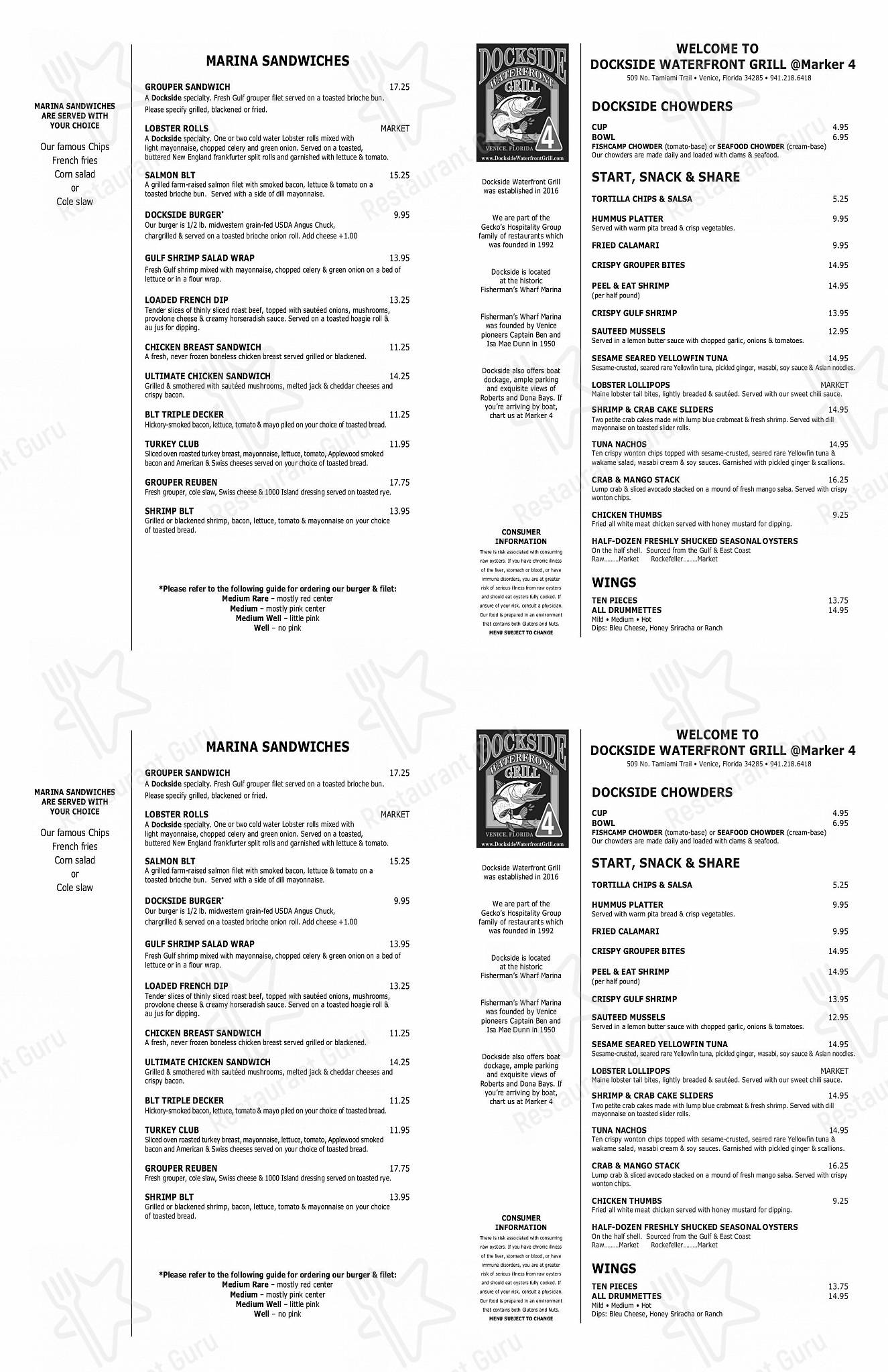 Menu at Dockside Waterfront Grill pub & bar, Venice