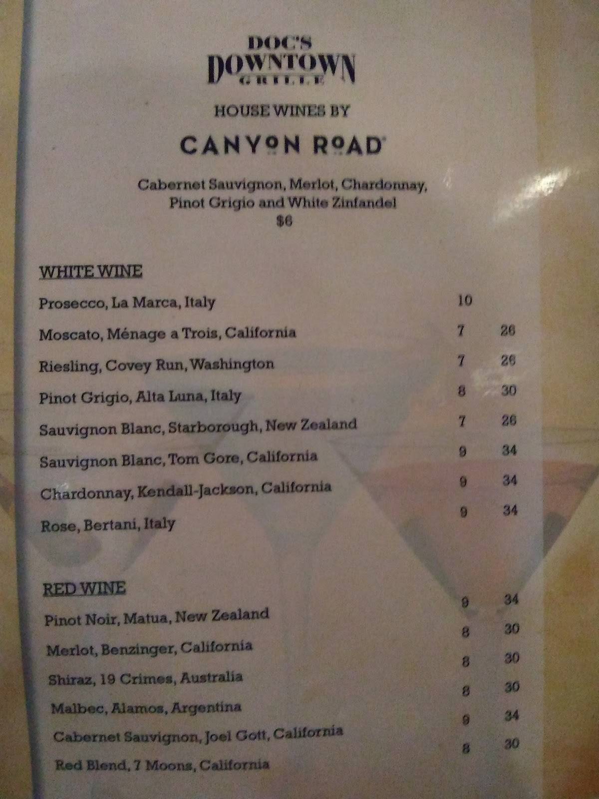 Menu at Doc's Downtown Grille restaurant, Easton