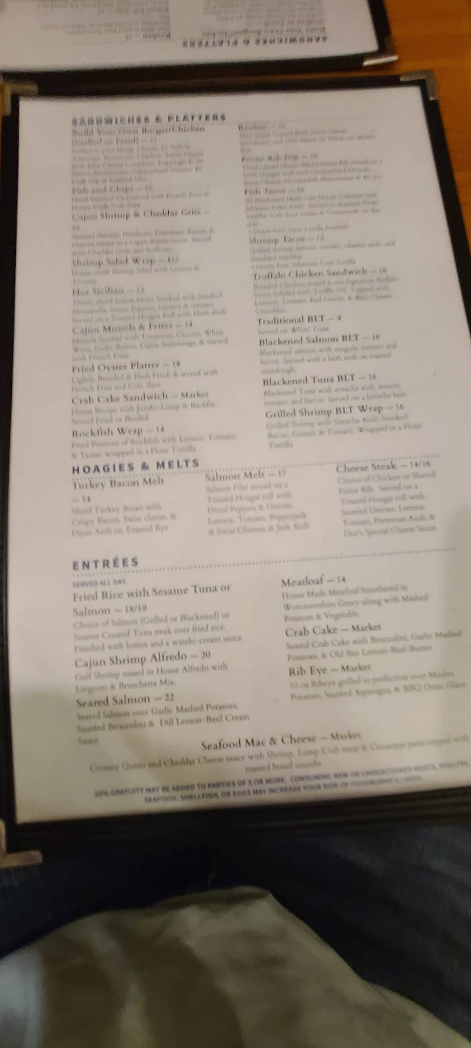 Menu at Doc's Downtown Grille restaurant, Easton