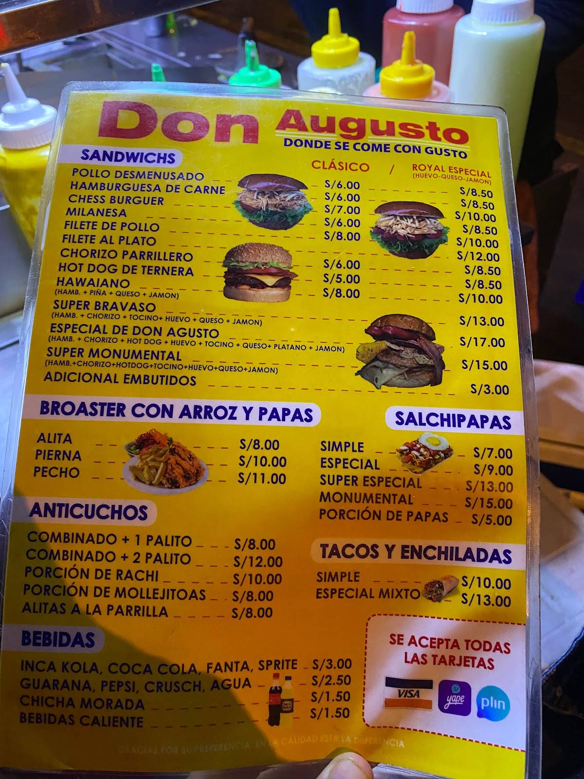 Menu at Don augusto restaurant, Pueblo Libre