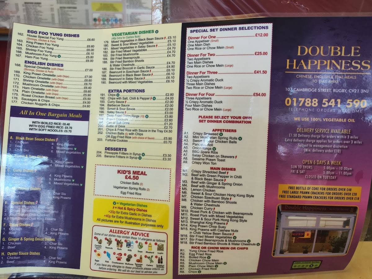 Menu at Double Happiness restaurant, Rugby