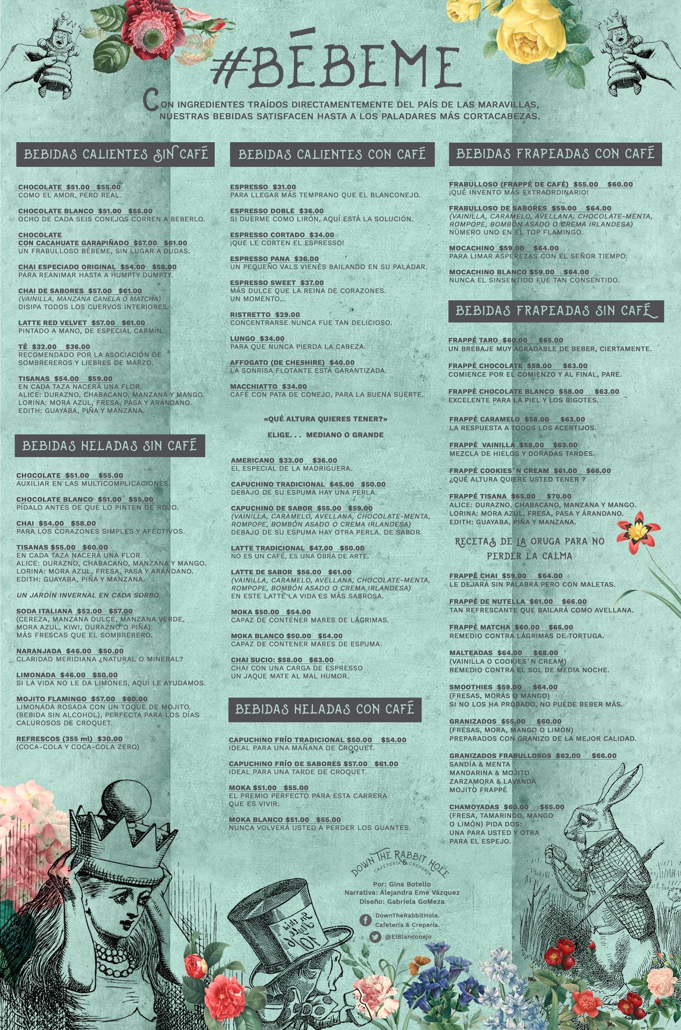 Carta de Down The Rabbit Hole / Cafetería & Crepería, Ciudad de México