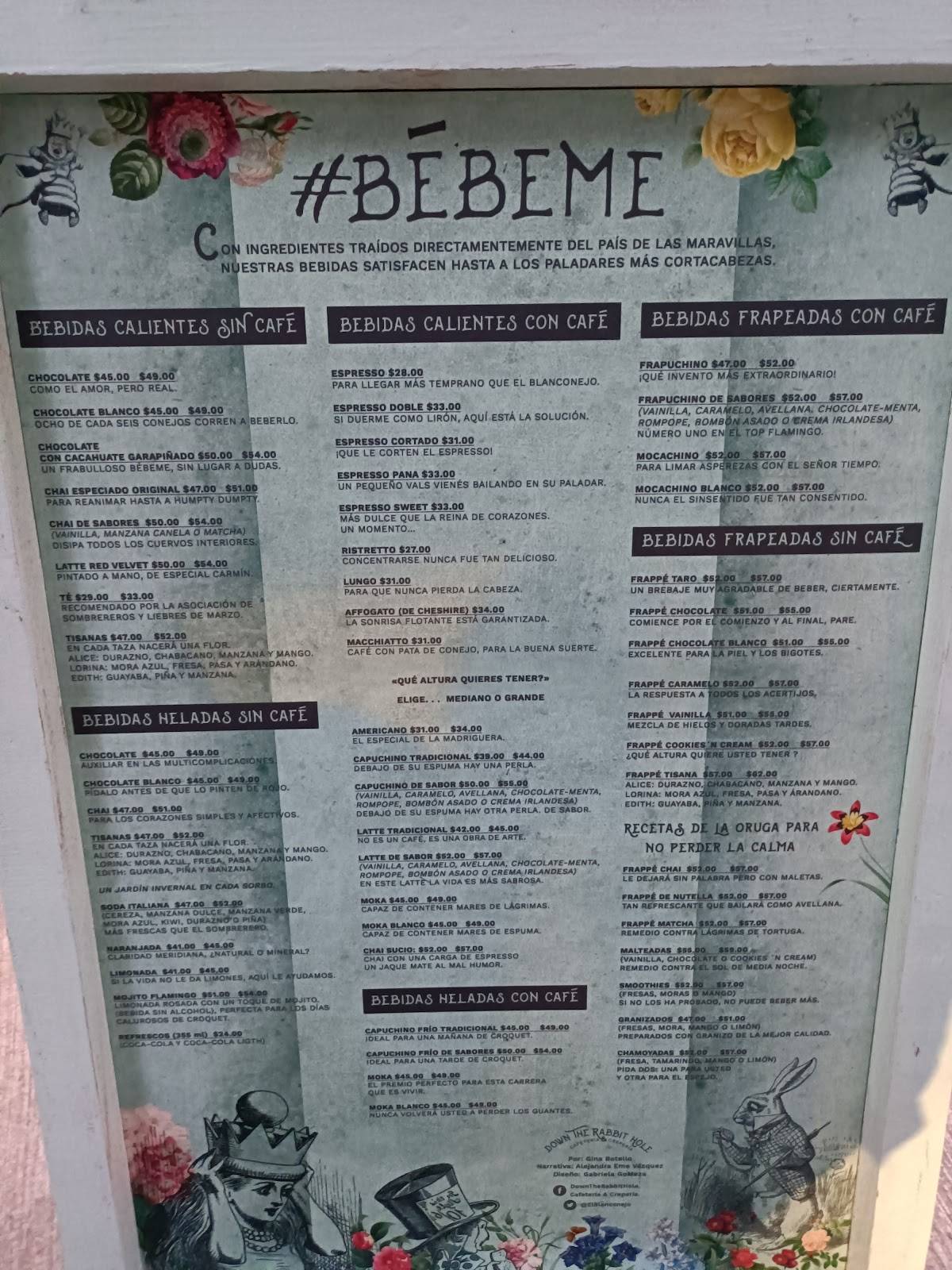Carta de Down The Rabbit Hole / Cafetería & Crepería, Ciudad de México
