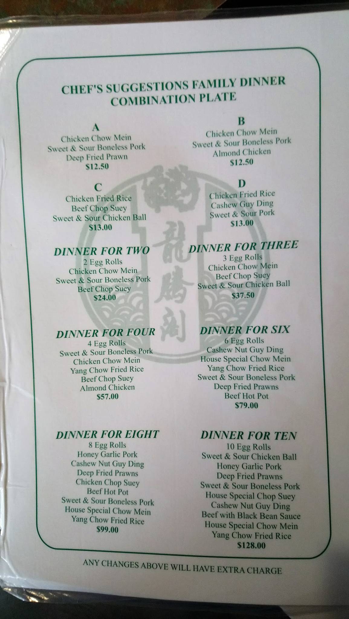 Menu at Dragon Fort restaurant, Abbotsford