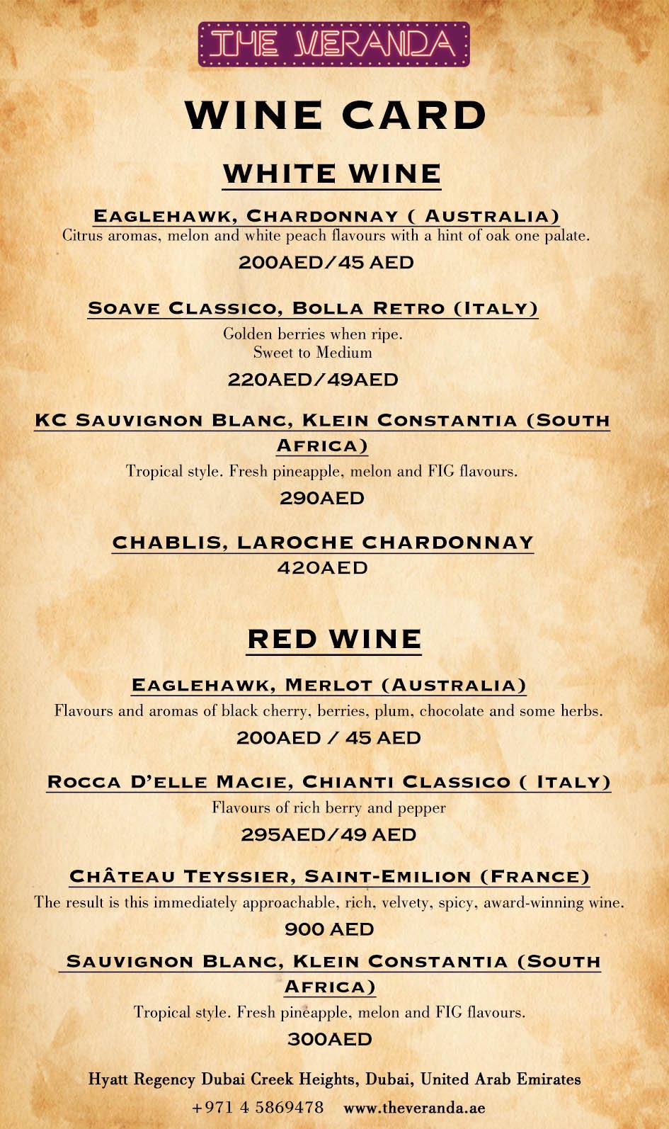 Menu at The Veranda restaurant, Dubai, 68MF+PHM - Hyatt Regency Creek ...