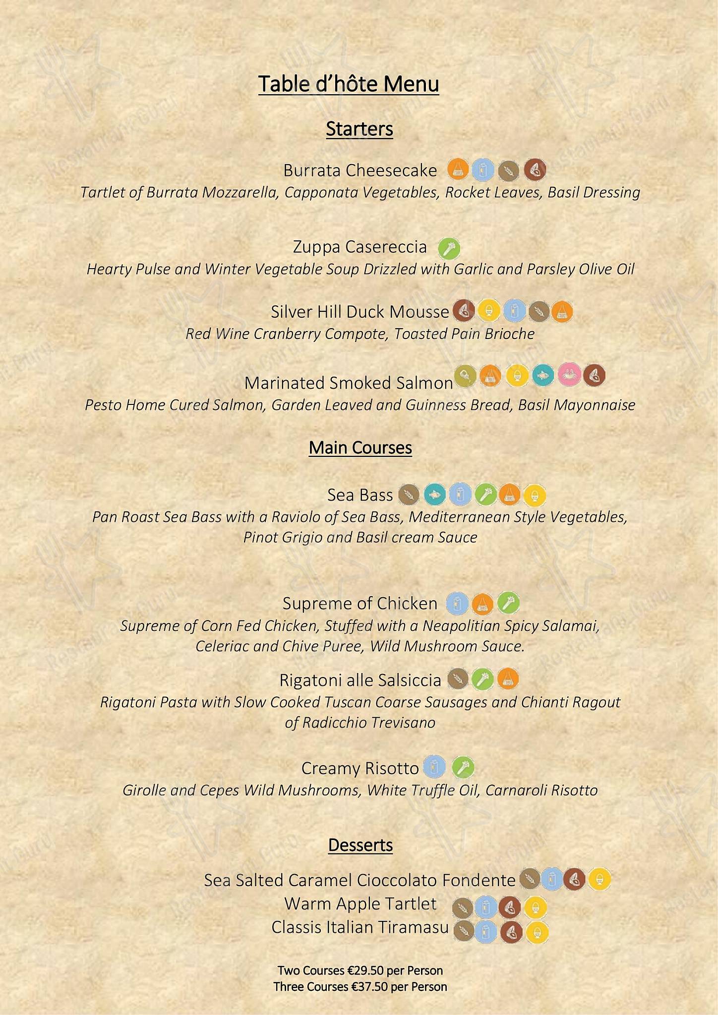 Menu at Talavera Restaurant, Dublin, Stillorgan Rd