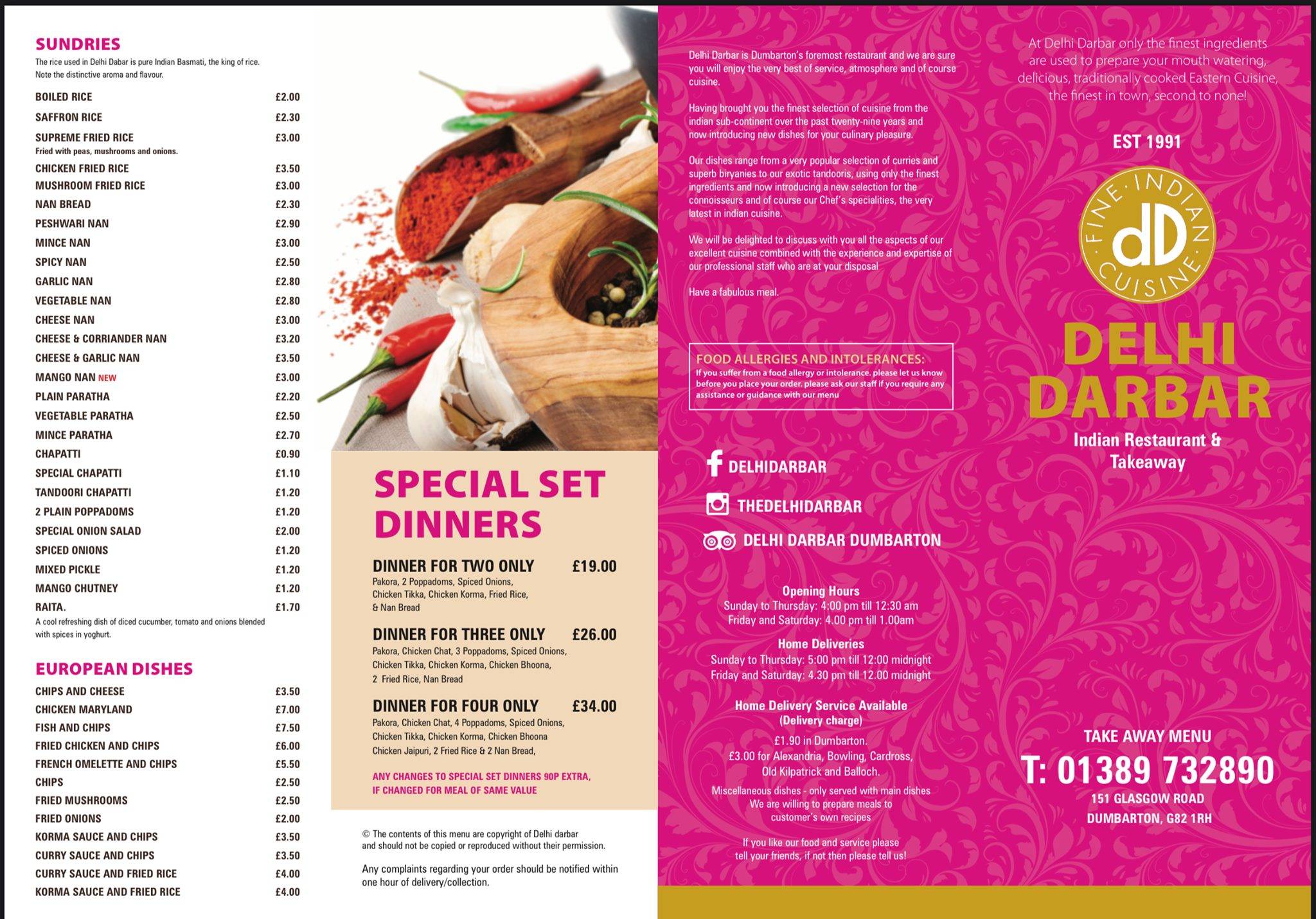 Menu at Delhi Darbar Restaurant, Dumbarton, 151 Glasgow Rd