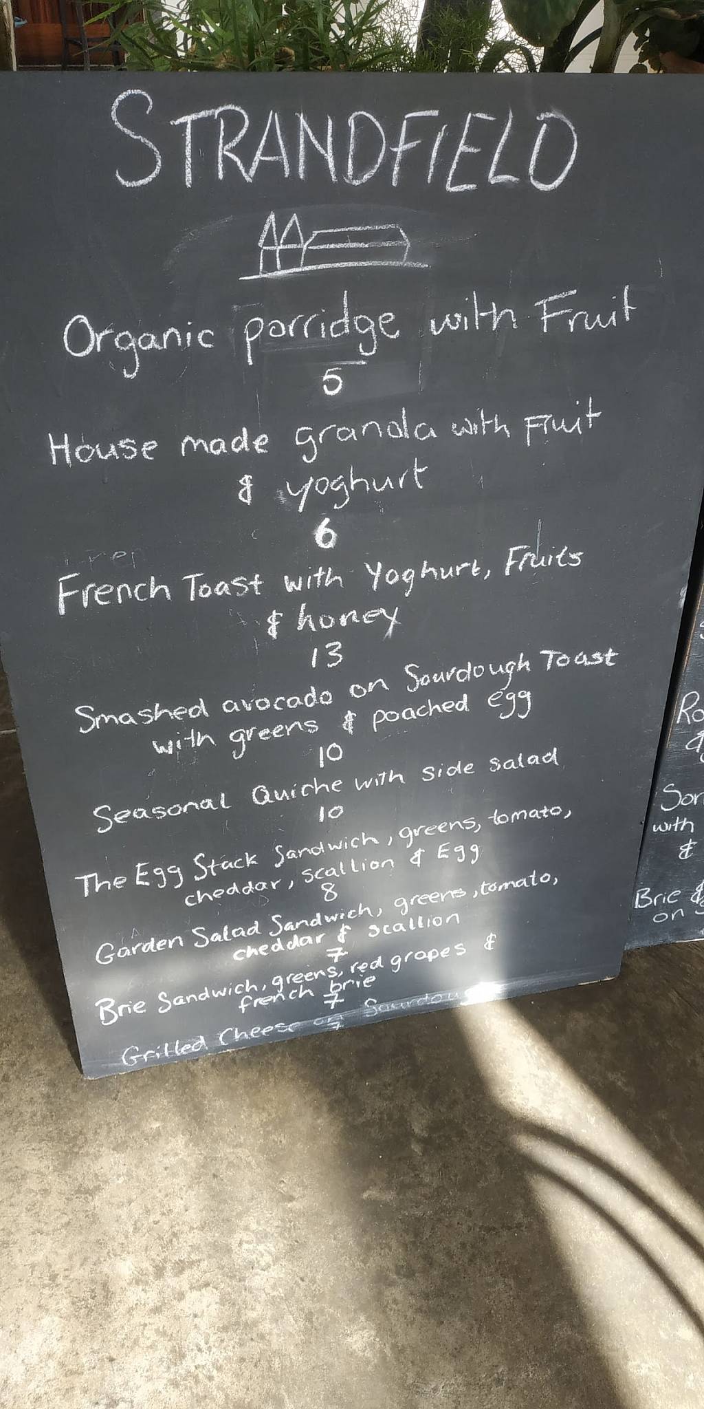 Menu at Strandfield cafe, Dundalk