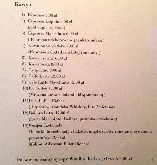Menu at Duo Cafe & Cocktail Bar, Warsaw, Grzybowska 2/13