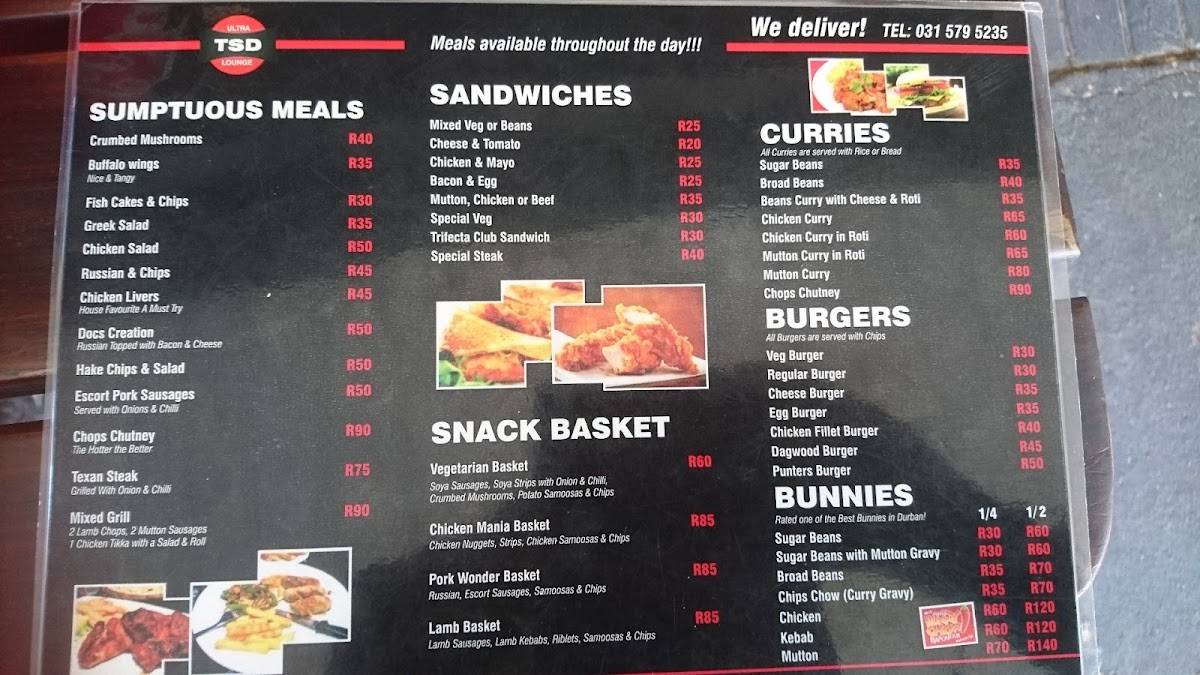 Menu at TSD Ultra LOUNGE restaurant, Durban North