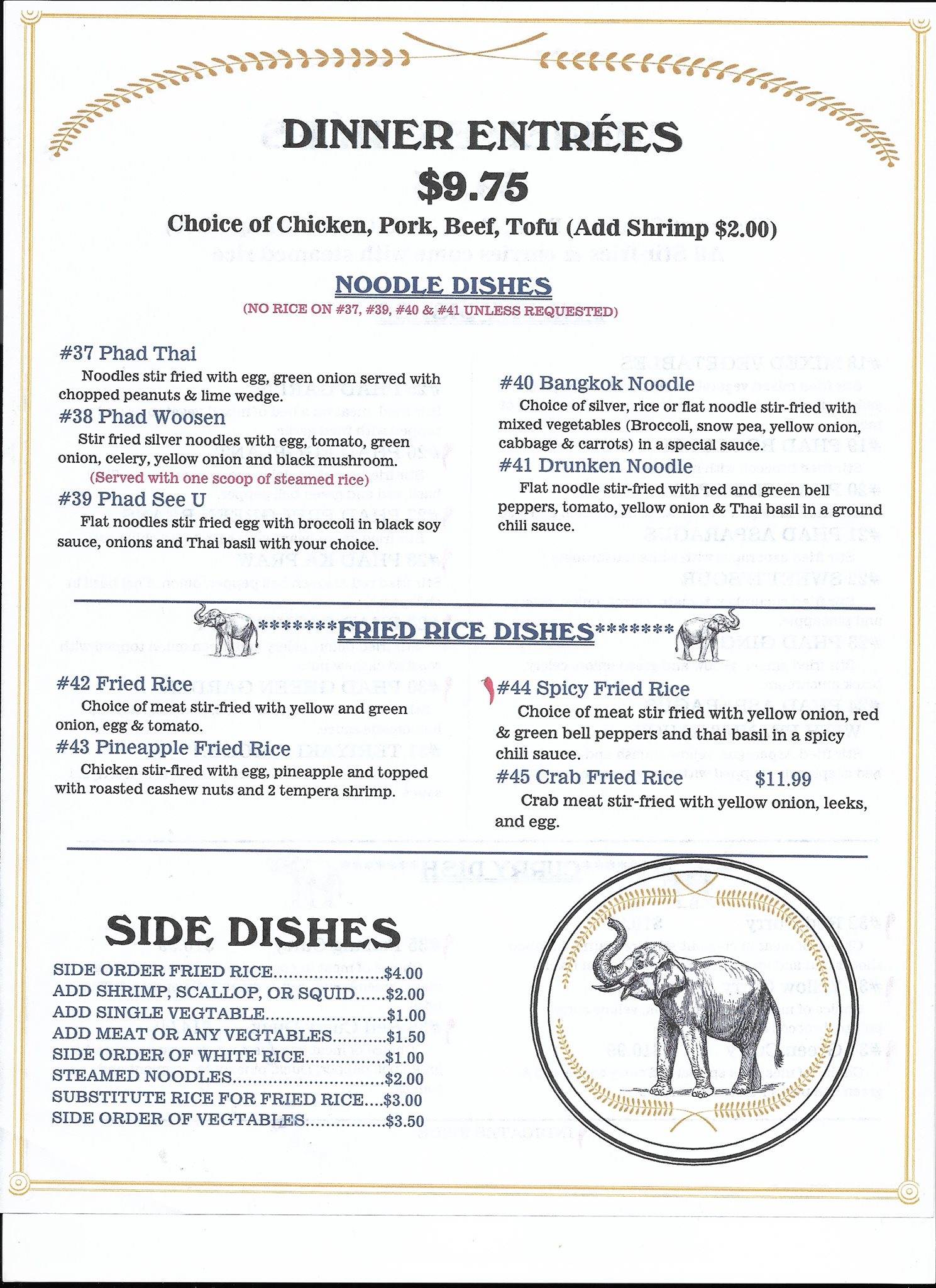 Menu at Dusit Thai Cuisine restaurant, Mountain Home