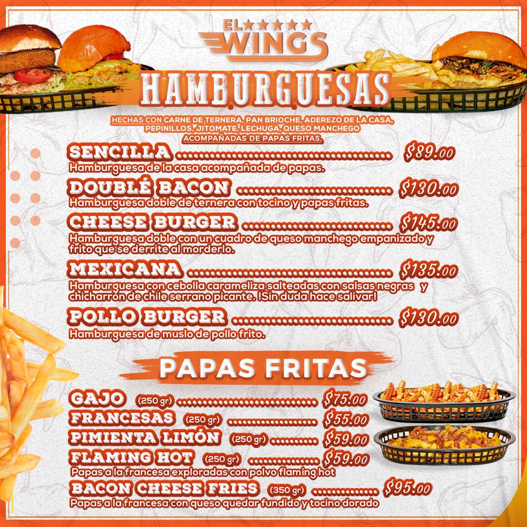Carta del restaurante EL WINGS, Tultitlán del Mariano Escobedo